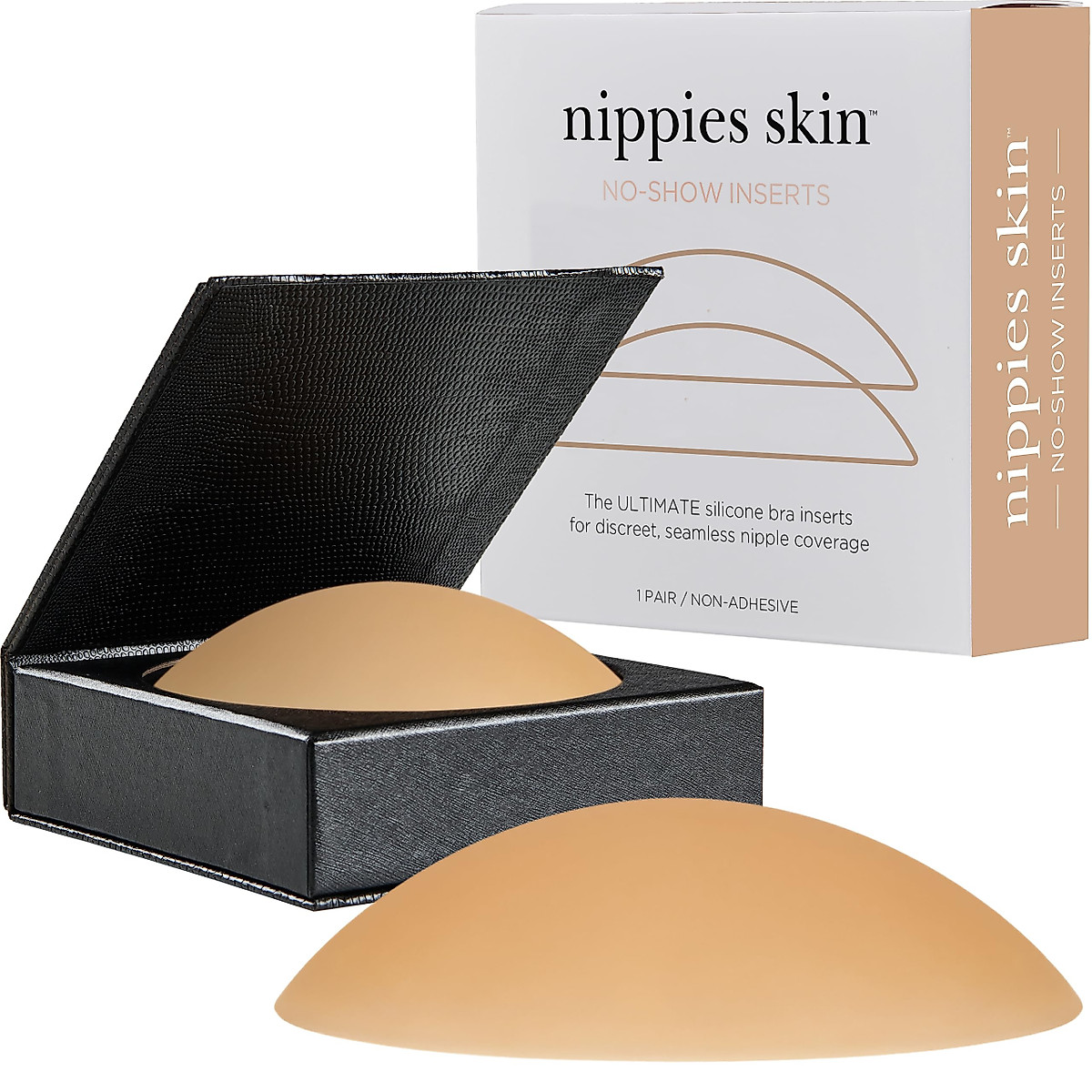 Nippies Non-Adhesive Bra Liner Nipple Covers for Women – Reusable Silicone No-Show Inserts Bra Pad Enhancements with Travel Box