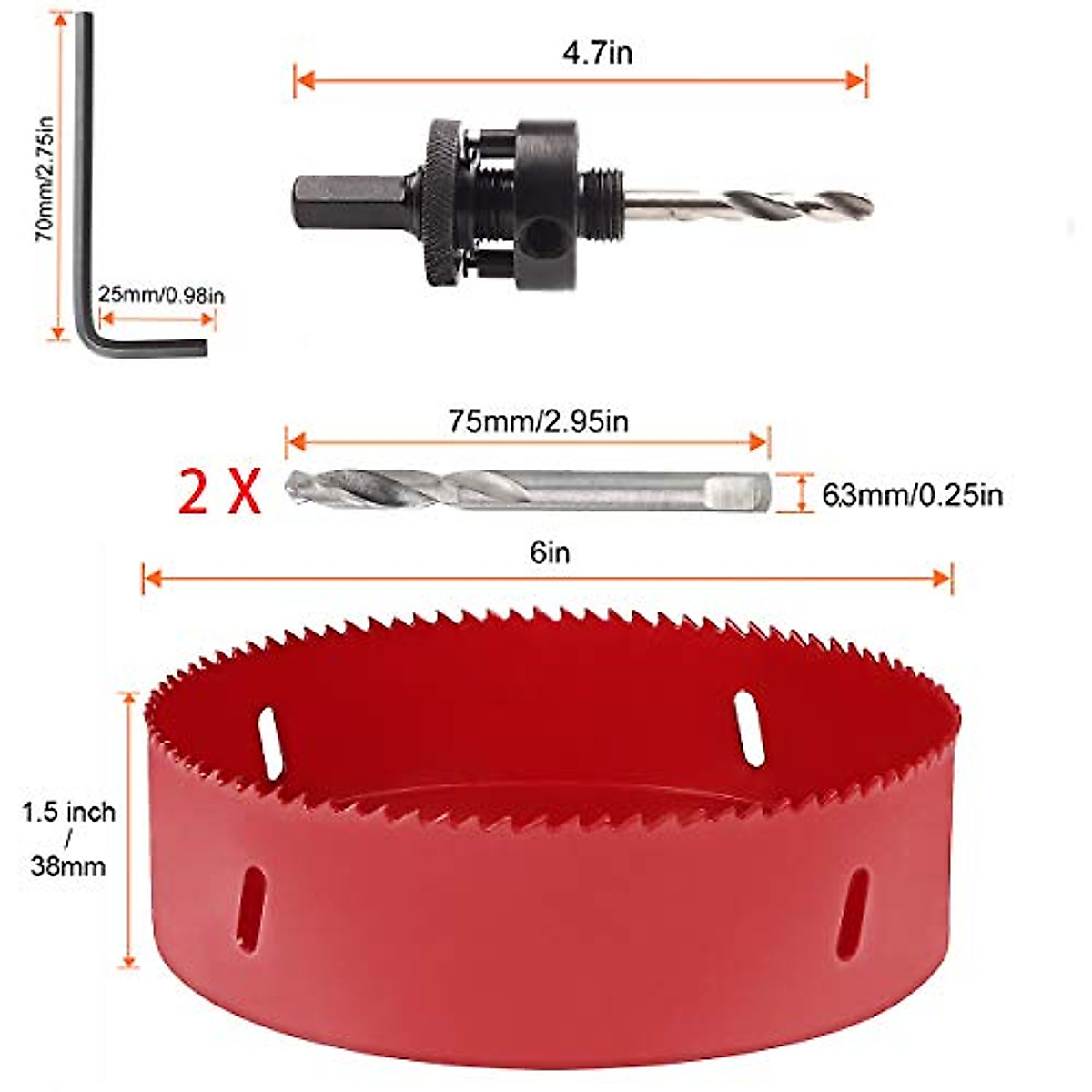 Precision 6" BI-Metal Hole Saw for Cornhole Game, Abuff 38mm Depth HSS Hole Cutter with 1/2" Hex Shank Arbor for Easily Drilling Cornhole Board, Plastic, Wood, Fiberboard, Soft Metal