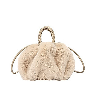 Plush Shoulder Bag Y2K Fluffy Furry Warm Aesthetic Tote Bag Warm Crossbody Bag Japanese Accessories for Autumn Winter (Apricot)