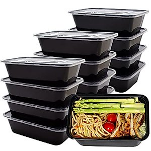 [24oz-50pack] Disposable Food Containers with Lids Plastic Black Meal Prep Storage Container for Food Microwave Safe Eco-Friendly, BPA-Free, Durable & Stackable