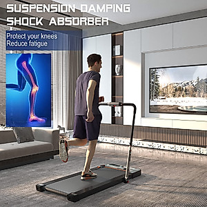 HOTSYSTEM 2 in 1 Installation-Free Folding Treadmill, 2.5HP Portable Under Desk Treadmill with Bluetooth, LED, Remote Control Smart Treadmill for Home Office Cardio Exercise