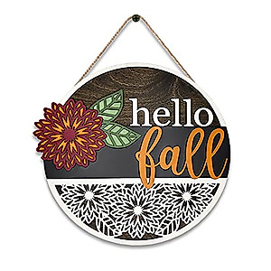 GLLBTPT Hello Fall Wood Sign,Fall Decorative Door Hanging Decor,Autumn Wooden Wall Decor with Leaves and Flower Pattern for Wall Door Indoor Outdoor Decoration (117A)
