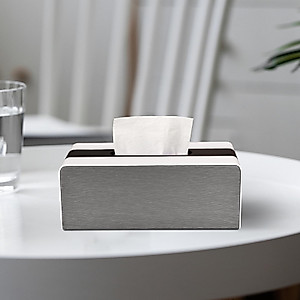 Tissue Box Cover, New PU Leather Kleenex Box Covers Rectangular Tissue Holder for Home/Office/Car Decoration 9.84"X5.59"X4.13" - Elegant Black&White