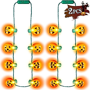 Shindel 2PCS Pumpkin Light Up Necklaces, Light Up Halloween Necklace Pumpkin Flashing Necklace Halloween Party Favors Trick or Treat