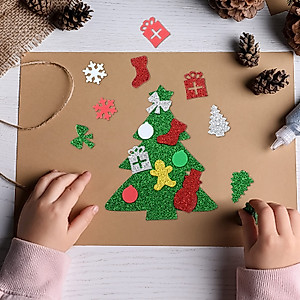 Outus 24 Kits DIY Christmas Tree Foam Stickers Bulk Self Adhesive Holiday Winter Glitter Foam Stickers Christmas Tree Craft Kits for Kids Party Favors Fun Home Activities