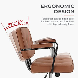 KLASIKA PU PVC Faux Leather Home Office Chair Swivel Ergonomics Mid Back Desk Chair with Armrests Computer Task Chair Brown