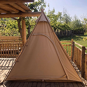 Free Space Outdoor 100% Cotton Canvas Waterproof Pyramid-Shaped Camping Tent (Beige, 2.15meters)