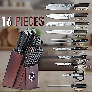 ECOMERR Kitchen Knife Set – 16 Piece German High Carbon Stainless Steel knife sets for kitchen with Block Wooden, Scissor and Knife Sharpener - Chef Knife Set & Rust proof