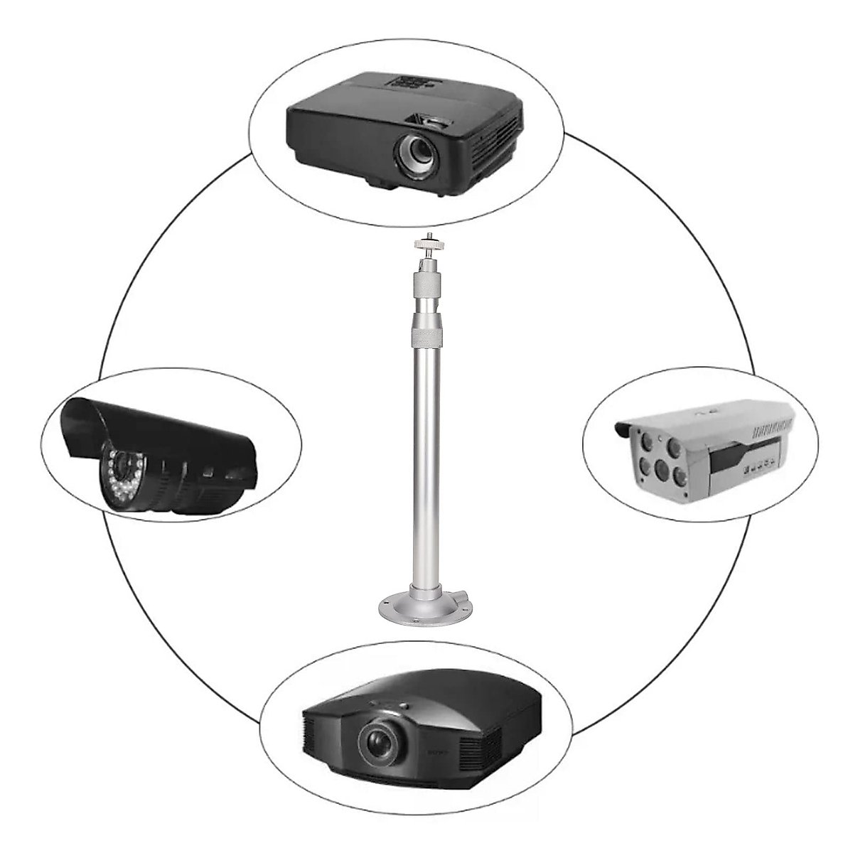 Mini Projector Wall Mount, Universal Projector Ceiling Mount, 360° Rotatable Head with Extendable Length, Projector Stand Fits Flat or Sloped Ceiling Height for LCD DLP Projectors