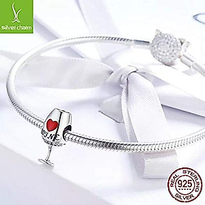 ABAOLA Cup Charm 925 Sterling Silver Charm Beads fit Pandora Bracelet & Necklace （3mm） (Red Heart & Wine Cup)