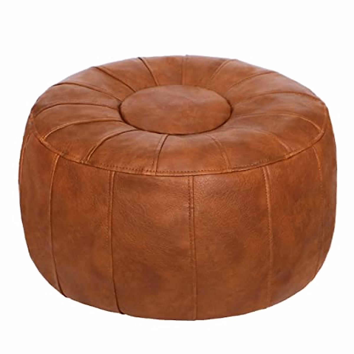 Thgonwid Unstuffed Handmade Moroccan Round Pouf Foot Stool Ottoman Seat Faux Leather Large Storage Bean Bag Floor Chair Foot Rest for Living Room, Bedroom or Wedding Gifts (Light Brown)