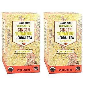 Trader Joes Organic Ginger Turmeric Herbal Tea 20 envelopes each (Pack of 2)