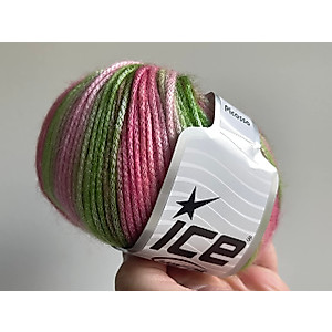 Strawberries & Limes (Pinks & Greens) Picasso Fuzzy with Subtle Sheen Yarn, Polyester, Acrylic Blend 50 gram 125 Yards