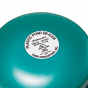 Farm Innovators 1250 Watts 7.5 Inch Cast Aluminum Floating Outdoor Pond De Icer Heater with Built In Thermostat Control and 10 Foot Cord, Green