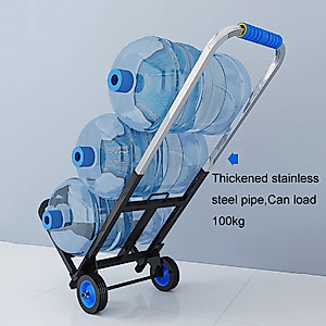 Generic Hand Trucks Folding Hand Trucks, Heavy-Duty 2-Wheel Solid Rubber Wheeled Trolley, Multifunctional Transport Luggage Cart, Steel Portable 100kg Load, with Bungee Cord