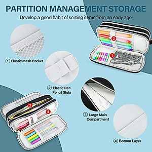 Vakoo Pencil Case, Big Capacity Pencil Pouch with 3 Compartments, Stationery Storage Box Makeup Bag School Office Supplies for Girls, Boys, Teenagers, Students - Black