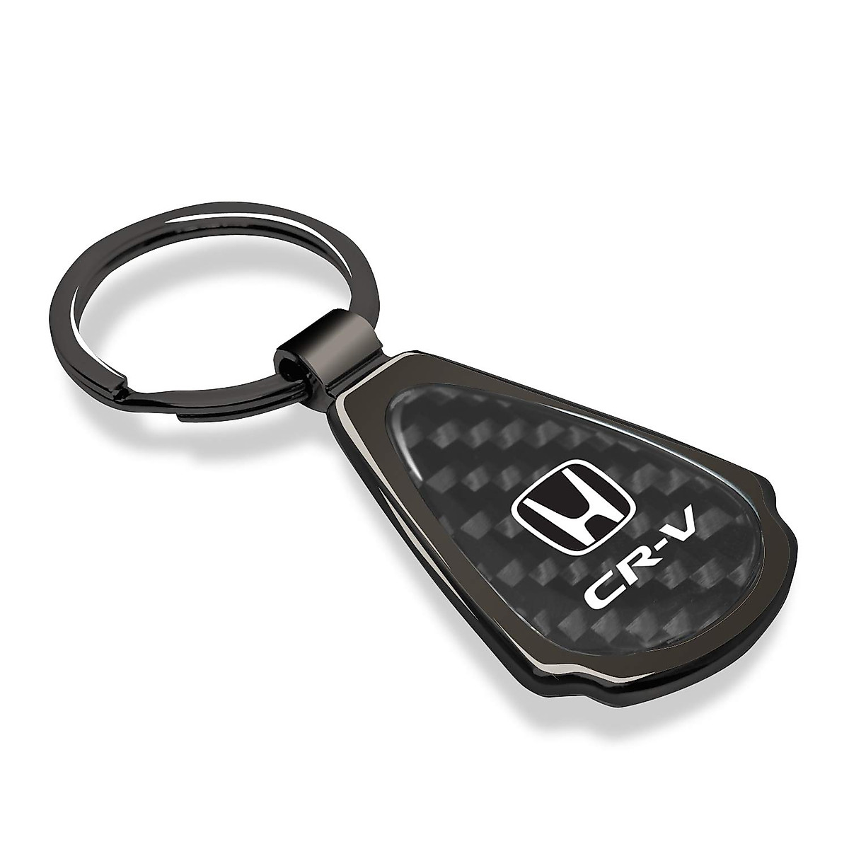 iPick Image Compatible with Honda CR-V Real Black Carbon Fiber Gunmetal Black Metal Teardrop Key Chain