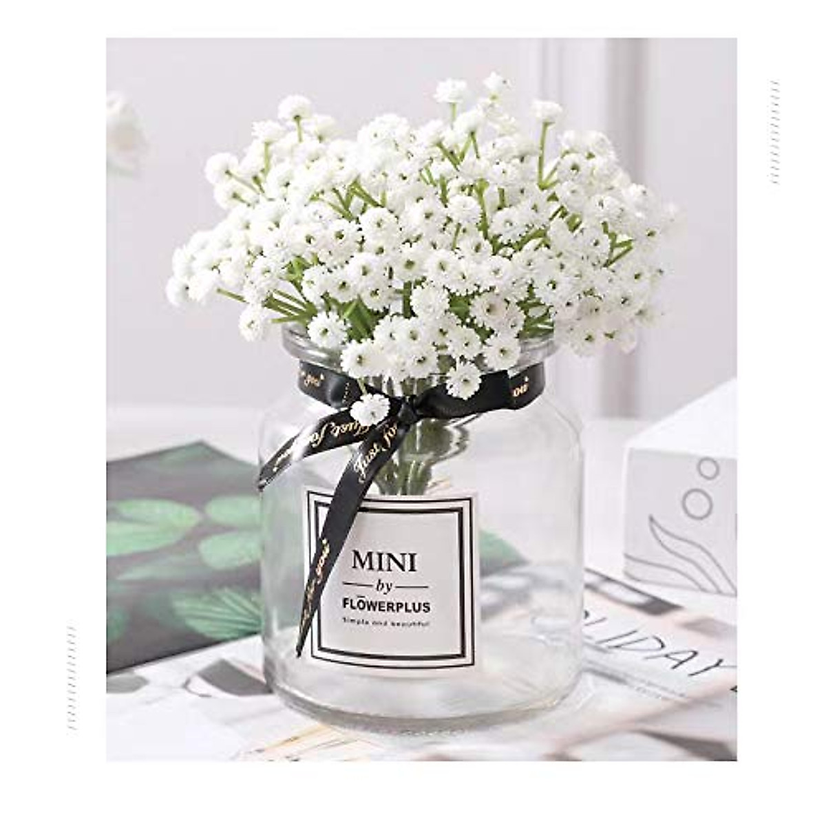 Artificial Flowers Baby's Breath Gypsophila Real Touch Flowers for Wedding Party Home Garden Decoration (White - Pack of 6pcs)