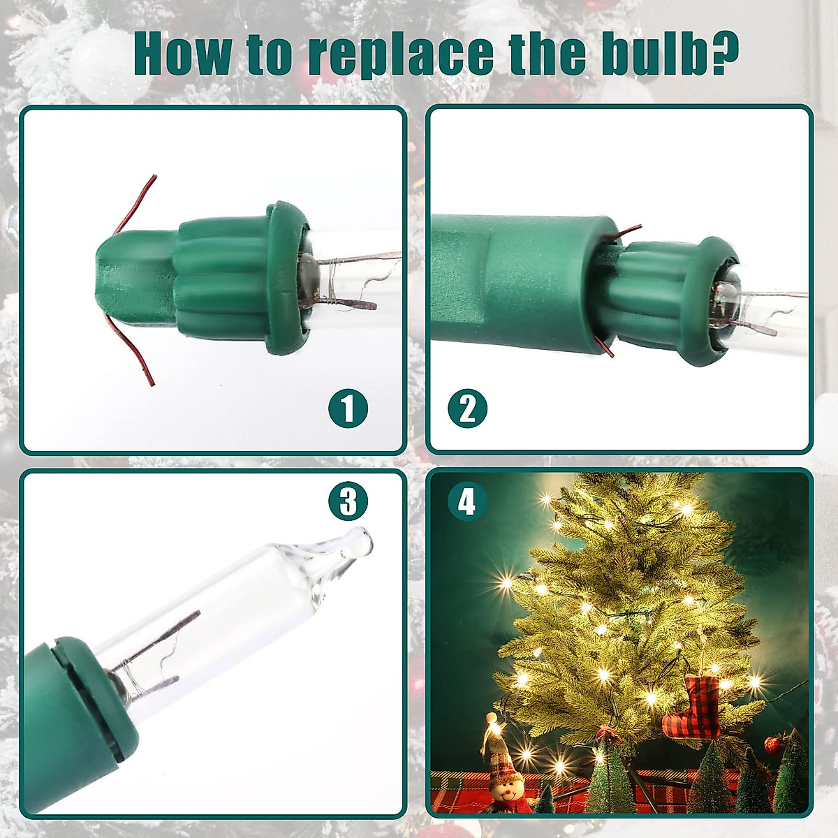 50pcs Christmas Tree Light Bulbs, 2.5 Volts / 0.425 Watt / 0.17 Ampere Christmas Mini Light Bulbs Replacement Incandescent Mini Light Bulbs for Indoor Outdoor Decor