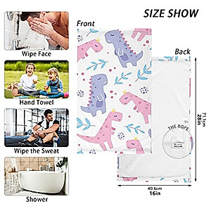 Kigai Pink Dinosaur Cotton Hand Towels for Bathroom, Soft Absorbent Washcloths for Kitchen Hotel Gym Swim Camp Beach Spa, 2 Pack