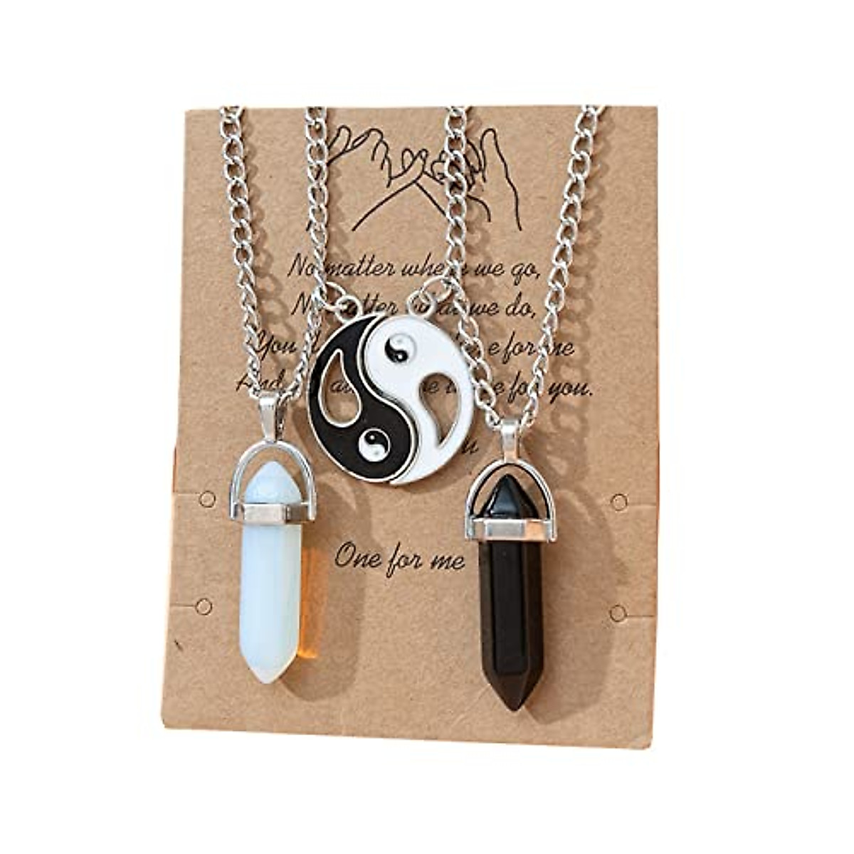 2Pcs Hexagonal Crystal Bead Tai Chi Pendant Necklace Set for Women Girl Men BoyTeen Engraved Best Friends Forever Gemstone Puzzle Feng Shui Yin Yang Necklace Friendship Jewelry Gift-C tai chi