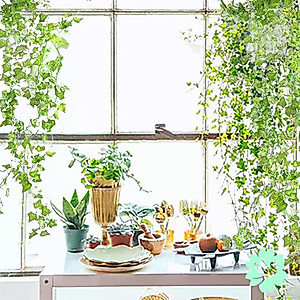 12 Pack Artificial Ivy Fake Vines for Bedroom Aesthetic, 84 Feet, Greenery Leaves UV Resistant, Hanging Plant Decoration for Wedding, Party, Garden, Office, Wall. Vine Garland