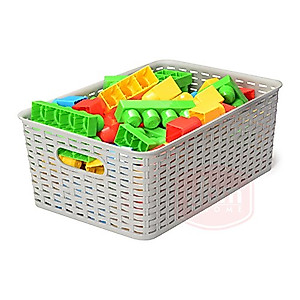 YBM Home Medium Plastic Rattan Storage Box Basket Organizer, Medium - Gray - 1 Pack