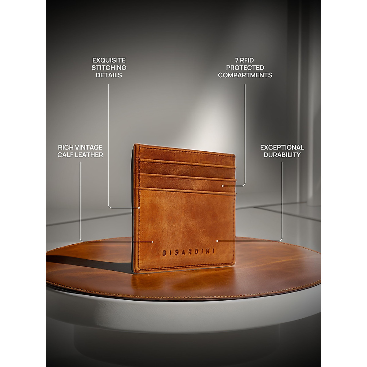 Bigardini Slim Minimalist Leather Card Wallet For Men & Women - RFID Blocking Leather Card Holder Wallets (Brown)