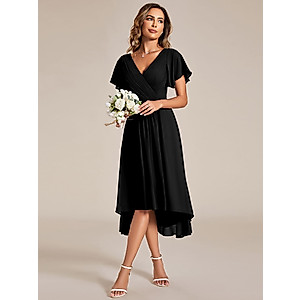 Ever-Pretty Women's Chiffon V-Neck Short Wedding Guest Dress with Ruffled Sleeves Black US12