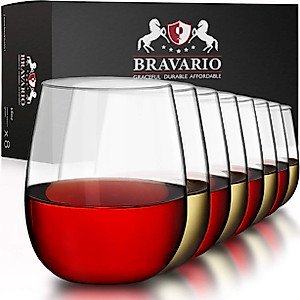 Bravario Unbreakable Stemless Plastic Wine Glasses | Reusable | Shatterproof 100% Tritan Plastic | Dishwasher-Safe | BPA-free | Awesome for Indoor & Outdoor | 16 oz, Set of 8