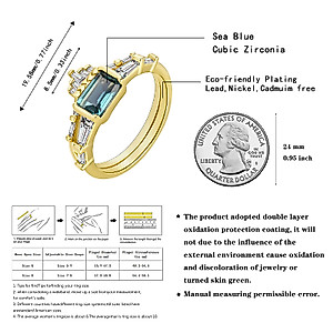 JIANGYUE Gold Emerald Cut Engagement Ring for Women Cubic Zirconia Engagement Ring Wedding Ring Set Promise Rings for Her Size 8