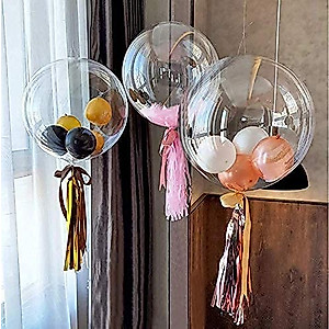 Clear Balloons, 18" Pre Stretched 15 Packs Big Stuffing Crystal Clear Bubble Bobo Balloons for Air or Helium Use
