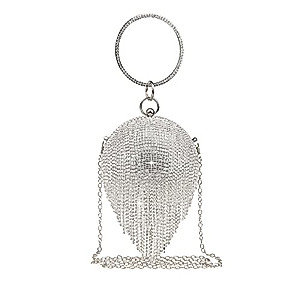 GUOZI Womens Round Ball Crystal Evening Clutch Purse with Tassel, Glitter Rhinestones Crossbody Shoulder Handbag for Wedding Party