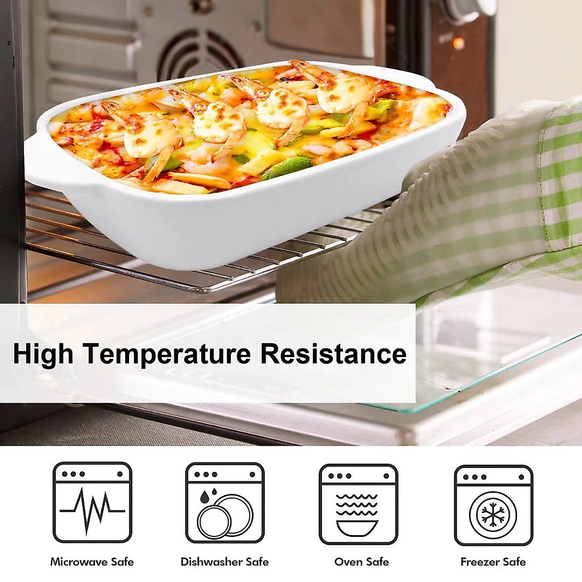 Small Ceramic Baking Dish Pan, 9 x 6inches Mini Casserole Dishes with Handles, Rectangular Baking Pans Nonstick Porcelain Bakeware Set Dish Set for Oven Cooking, 2-Piece, White