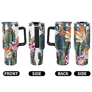 Blooming Green 40 Oz Water Bottle, Stainless Steel Tumbler with Handle And Straw, Extra Large Insulated Tumbler, Flip Straw Tumblers for Sports, Work, Car, Travel And Weekends