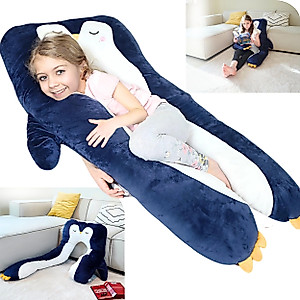 Penguin Kids Body Pillow - 47" U-Shape Long Plush Animal Pillow for toddlers, Sleeping, Reading, ADHD & Special Needs Comfort, Anxiety, Washable Cover, Snuggle Fun Cuddle Pillow for Boys & Girls