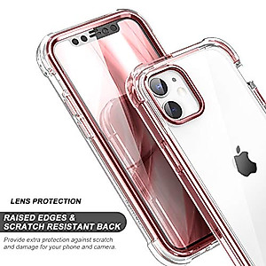 SURITCH Clear Case for iPhone 12 Mini (Only) 5.4-inch, [Built in Screen Protector] Full Body Protective Shockproof Bumper Rugged Phone Cover for iPhone 12 Mini -(Rose Gold)