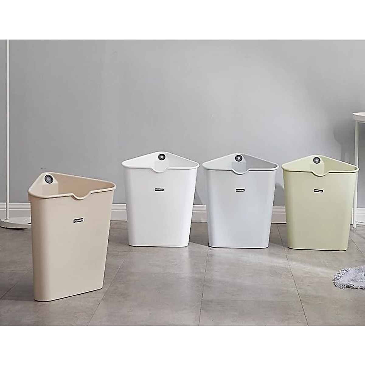 JEIMALEN Plastic Trash Can Small Wastebasket Slim Garbage Can 3.2 Gallon Triangular Trash Bin for Kitchen, Bathroom, Bedroom, Home Office, Outdoor, Dorm Room (White)