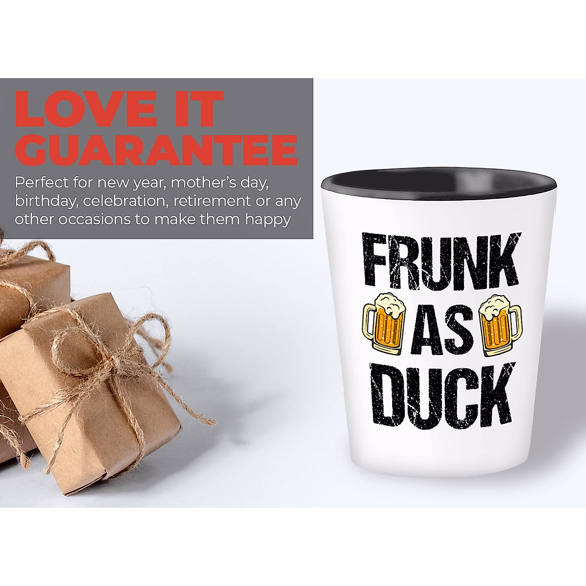 Flairy Land Funny Sarcasm Shot Glass 1.5oz - Frunk As Duck - Funny Alcoholics Cocktail Wine Beer Jokes Silly Drinker Adult Humor Laugh Gag Bestie