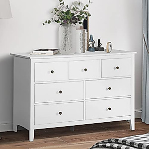 Yokstore White Dresser for Bedroom, 7 Drawer Dresser, Wooden Bedroom Dresser, Modern Storage Chest of Drawers for Living Room, Hallway, Entryway, Bedroom Furniture