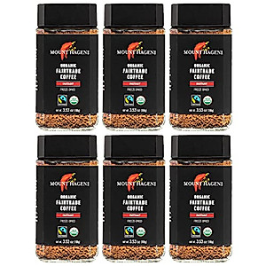 Mount Hagen 3.53oz Organic Freeze Dried Instant Coffee - 6 pack | Eco-friendly Coffee Made From Organic Medium Roast Arabica Beans | Fair-Trade Coffee Instant [6 x 3.53oz Jar]