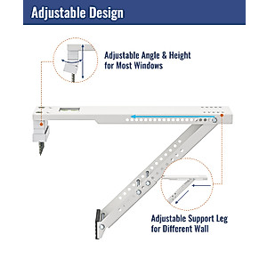 LuckIn AC Window Air Conditioner Support Bracket, Universal for 12,000-24,000 BTU AC Units, Up to 165 lbs, Heavy Duty AC Mounting Bracket, Adjustable Extender Leg & Built-in Bubble Spirit Level