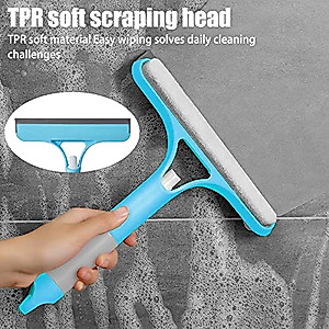 zipelo 3-in-1 Window Squeegee, Window Cleaning Tool for Car Indoor Outdoor High Windows with Sponges and Spray, Multifunctional Glass Squeegee for Shower Doors, Bathroom, Window (Blue)