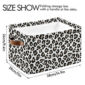 Leopard Cheetah Print Animal Skin Square Storage Basket Storage Bins Canvas Storage Organizer Closet Shelf Organizer for Home Office, 1 Pc