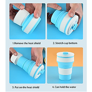 Collapsible Coffee Cups for Travel, Portable Foldable Travel Coffee Mug Silicone Collapsible Travel Cup 350ml Foldable Travel Mug with Lids Reusable Portable Bottle for Camping, Blue