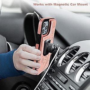 Vaburs Compatible with iPhone 14 Pro Max Case Wallet with Card Holder,Embossed Butterfly Pattern PU Leather Double Buttons Flip Protective Shockproof Cover for Magnetic Car Mount 6.7 Inch (Rose Gold)