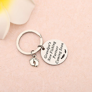 Grandpa to Be Gift Grandpas New Fishing Partner Coming Soon Keychain Pregnancy Announcement Gift for Grandpa Papa Grandfather (silver)