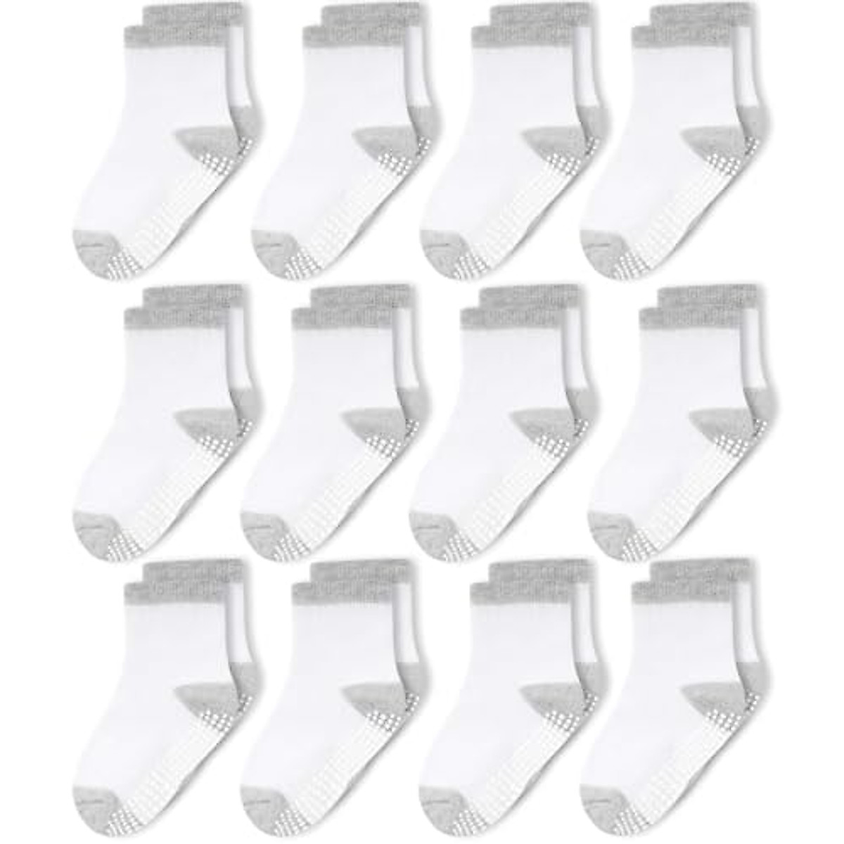 CozyWay Toddler Socks With Grippers Non Slip Crew Grip Socks for Girls and Boys Soft Comfy Cotton - 1T-3T Unisex Multi Color - 12 Pack