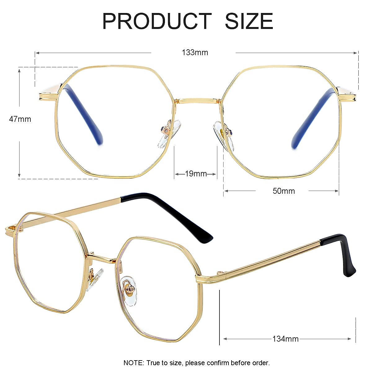JOVAKIT Polygon Blue Light Blocking Glasses for Women Men Vintage Octagon Square Non-prescription Metal Eyeglasses (Gold)