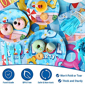 Nuanchu 172 Pcs Pool Party Supplies Serves 24 Include Summer Beach Tablecloth Pool Party Birthday Banner Beach Themed Party Plates and Napkins Tableware Set for Beach Ball Birthday Pool Party Decor